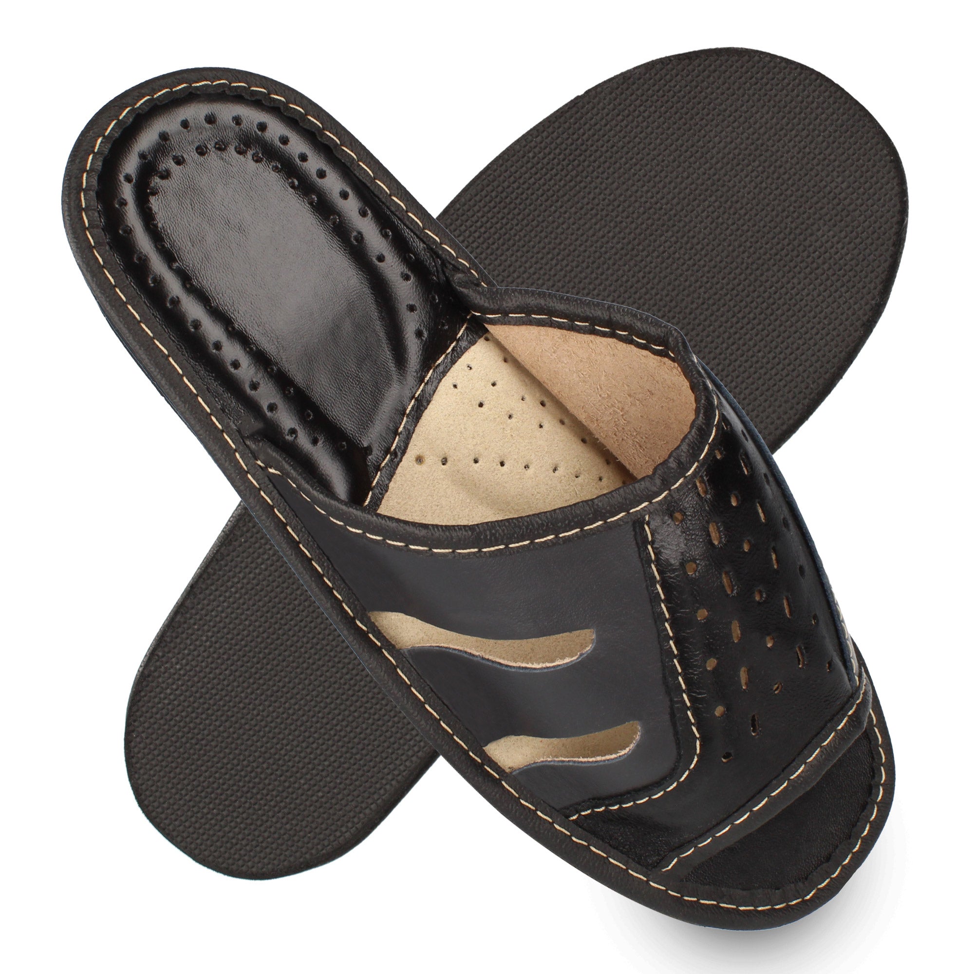 Rimini filsko® Herren offene Leder Pantoletten | HausSchuhe-Design